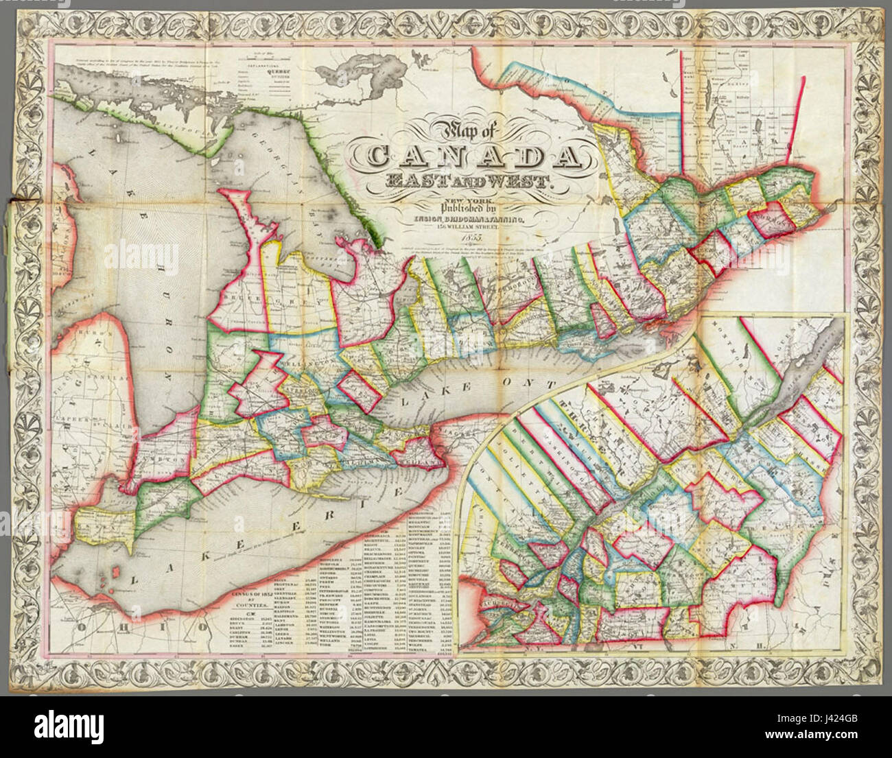 Map of Canada East and West, 1855 Stock Photo - Alamy