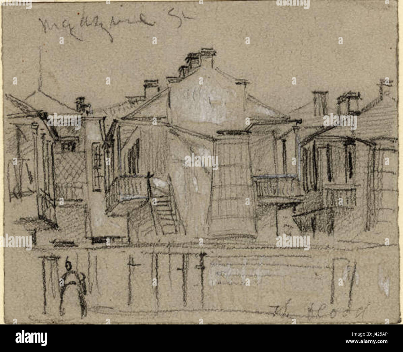 The title 'Magazine Street The Flood Cistern Waud' refers to a ...