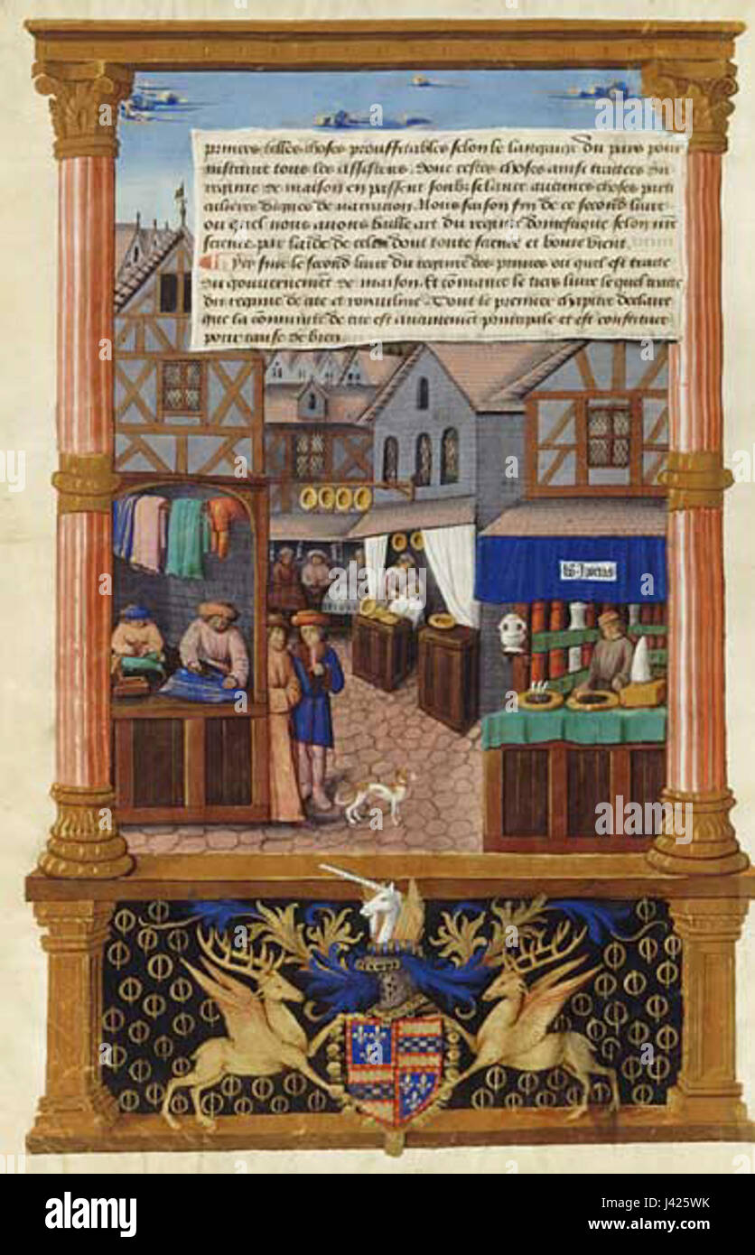 A manuscript depicting a medieval market scene, offering insights into ...