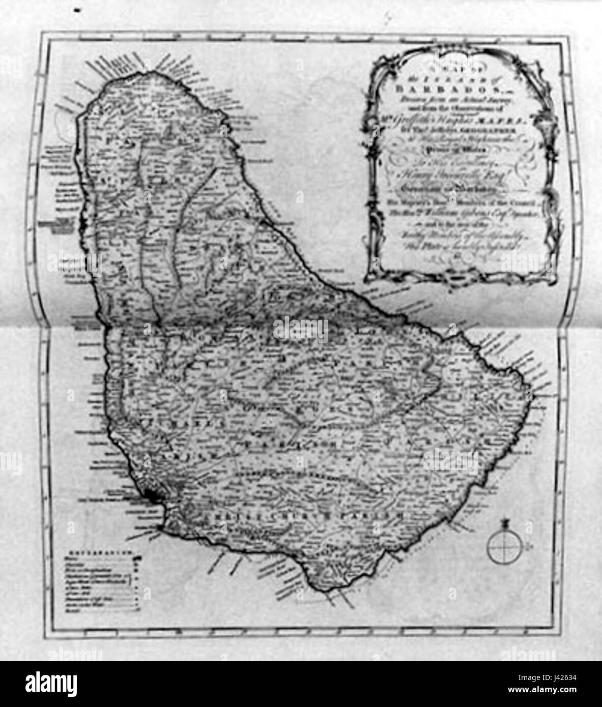 The 1750 map of Barbados shows the island's geographical layout during ...