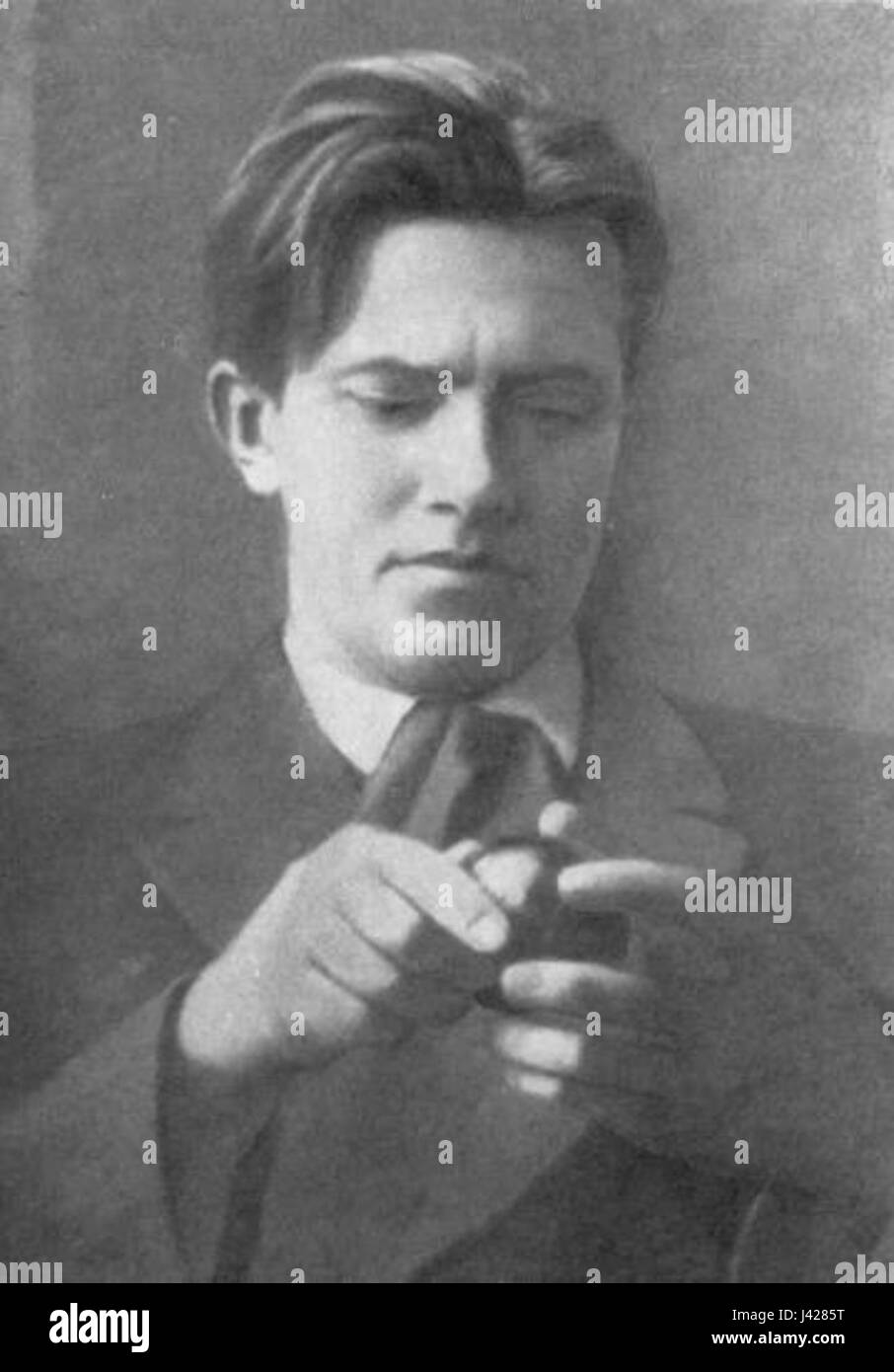 A portrait of Russian poet Vladimir Mayakovsky from 1912, capturing the ...