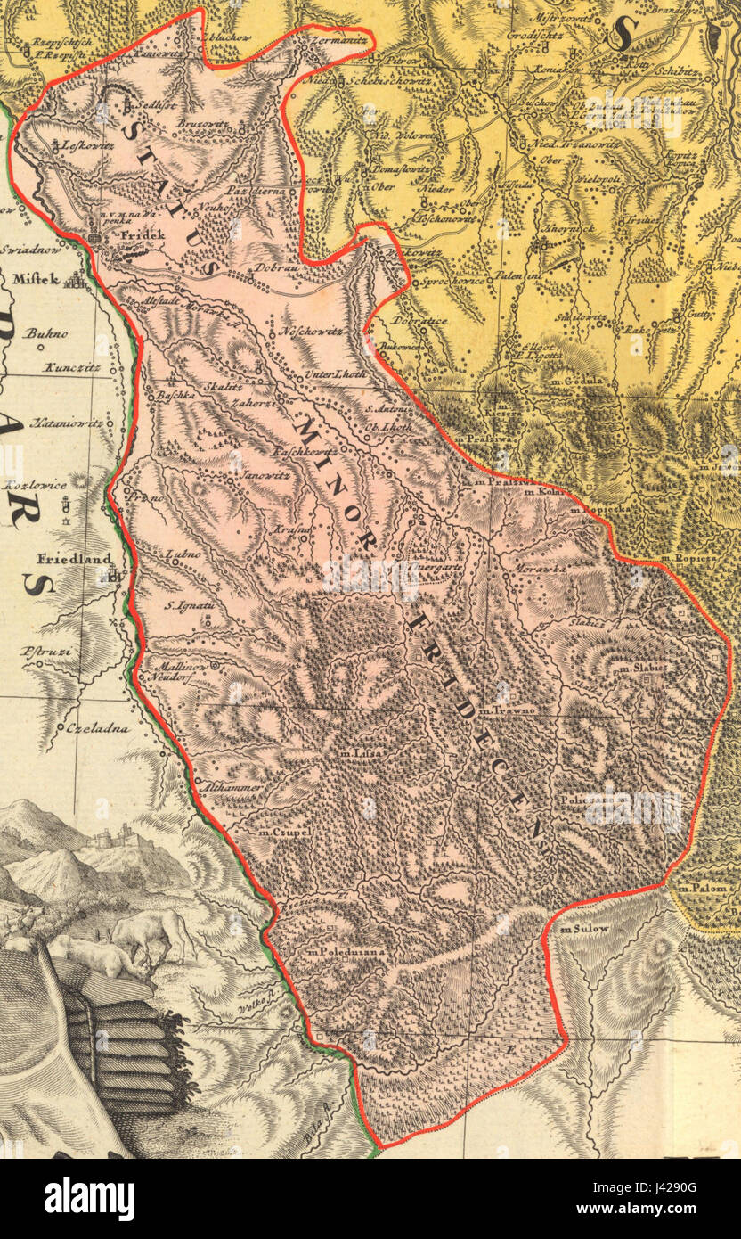A historical map by Matthaeus Schubarth depicting the Duchy of Teschen ...