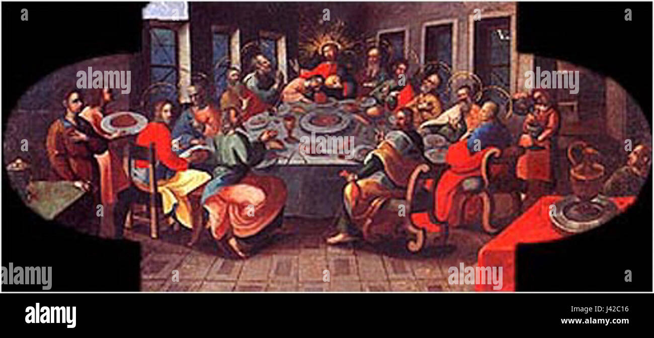 A reference to the famous biblical scene of the Last Supper, often ...