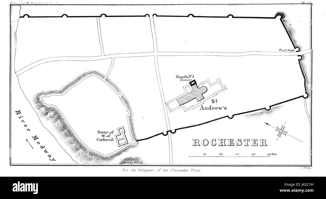 The map of Rochester, England, from Freeman's 'William Rufus' (1882 ...