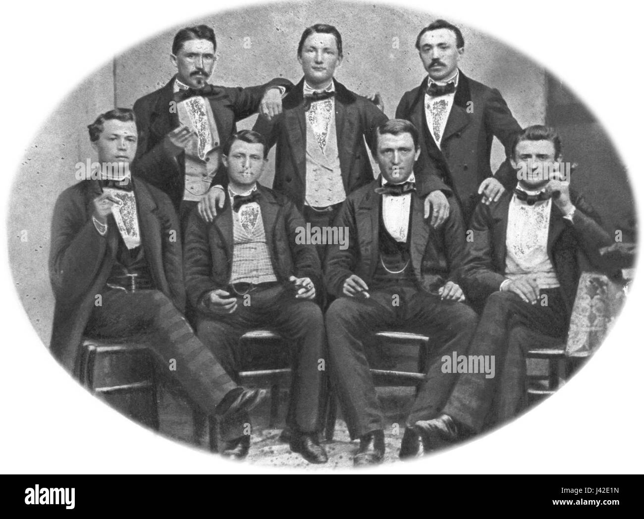 A photograph or painting depicting a men's group from 1880, offering ...