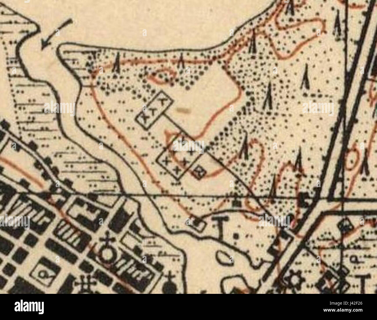 This map shows the layout of a cemetery in Augustow, Poland, dated 1929 ...