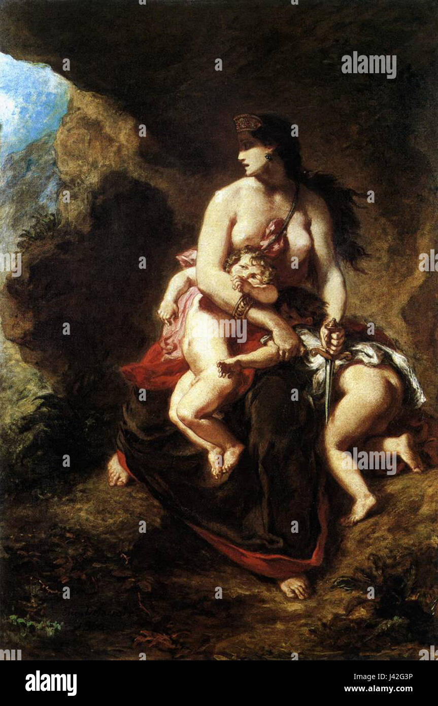 Medea, as depicted by EugÃ¨ne Delacroix, is a dramatic representation of the ancient Greek myth ...