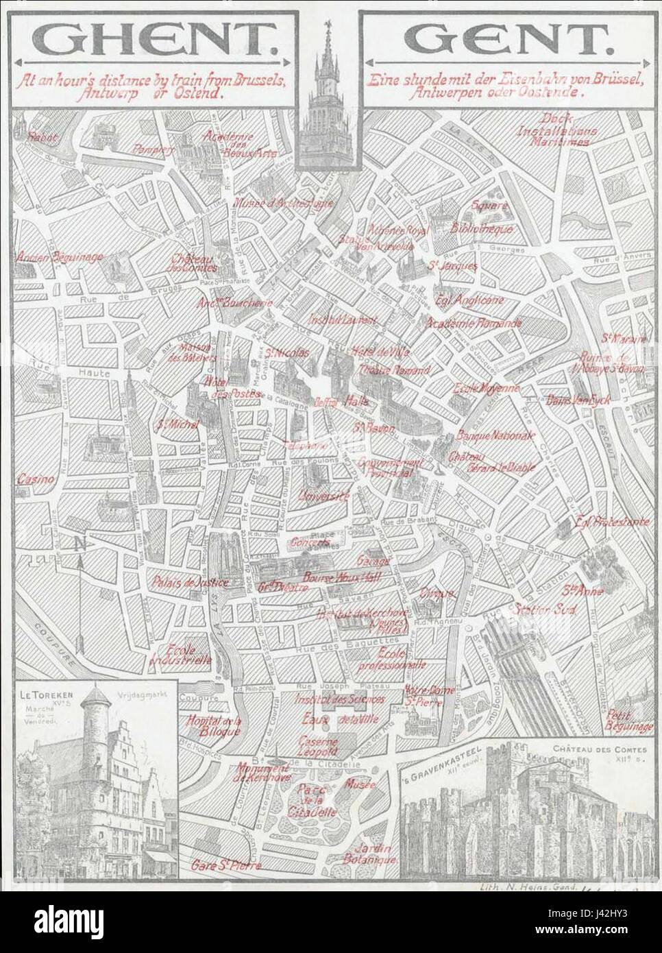 Map of Ghent by Nicholas Heins Stock Photo - Alamy