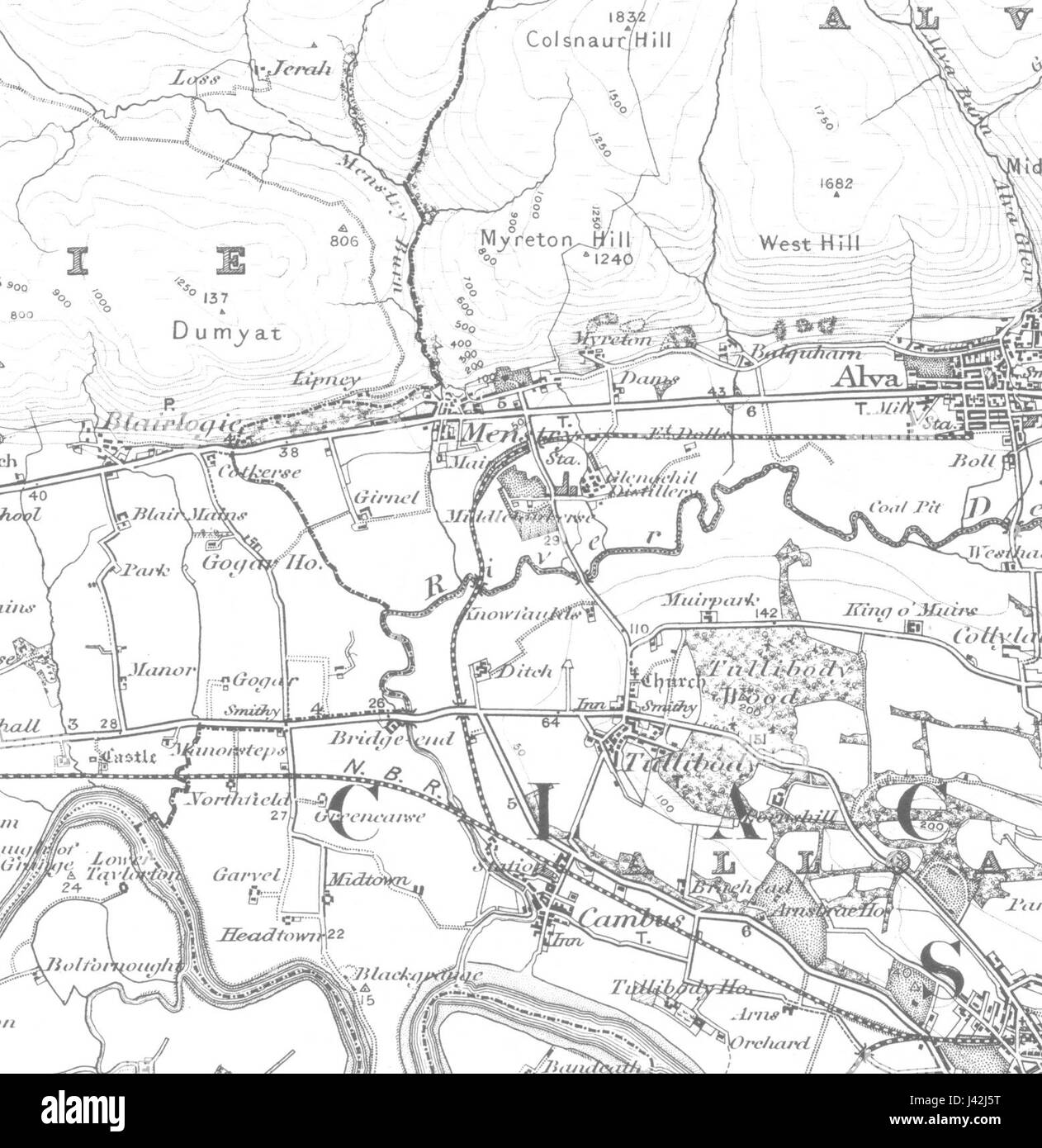 Menstrie, located in Scotland, is depicted in this 1895 historical ...