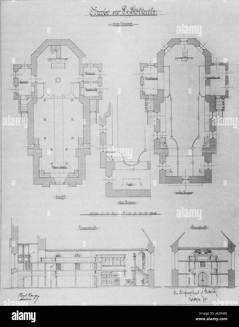 A technical drawing of the Marienkirche in Leipzig from 1898 ...