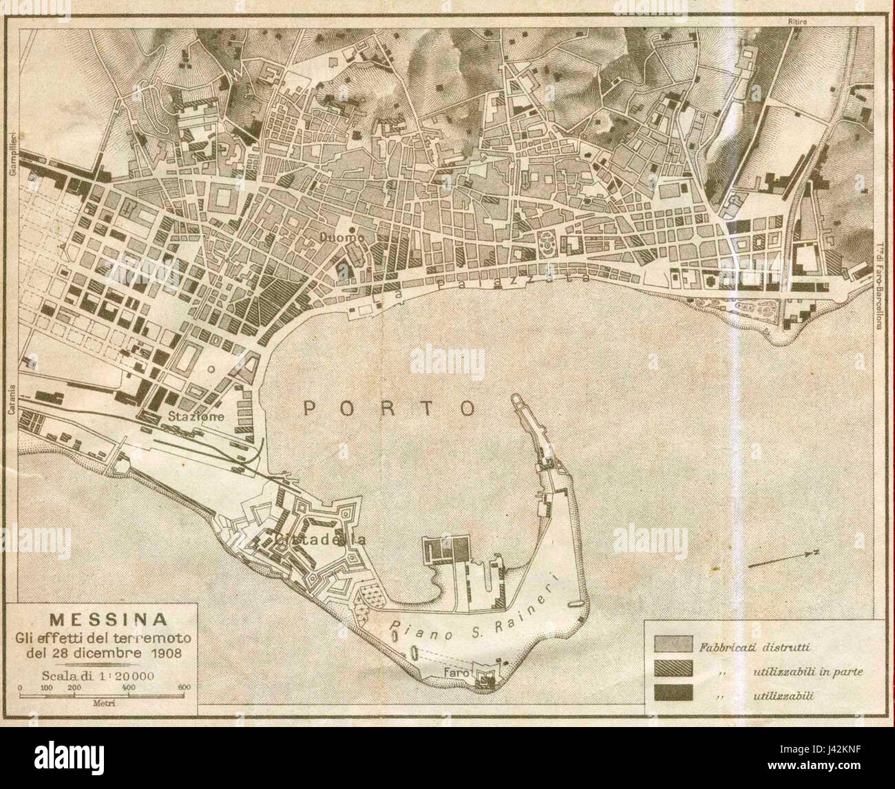 A historical map of Messina, Italy, detailing the region's topography ...