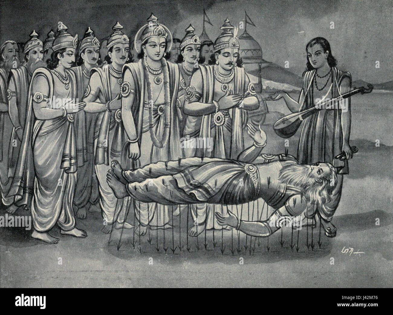 A depiction from the Mahabharata, showing Lord Krishna and the Pandavas ...