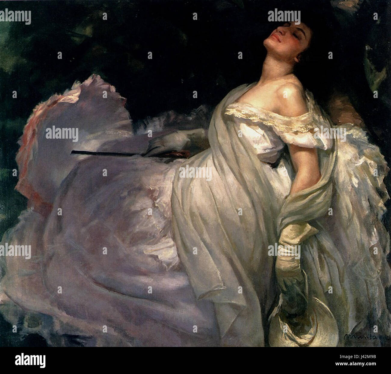 The artwork titled 'Masriera Reclining Lady' by Spanish artist Masriera ...