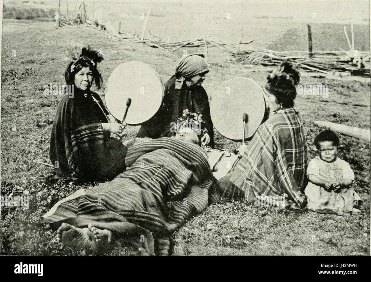 Depiction of Mapuche medicine women in the act of treating a patient ...