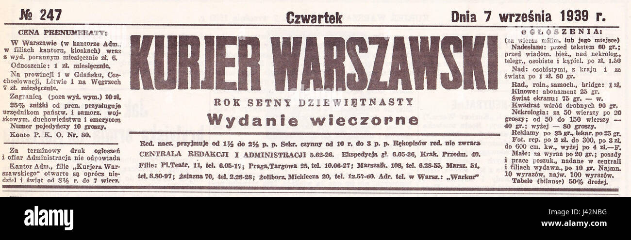 Invasion poland 1939 newspaper hi-res stock photography and images - Alamy
