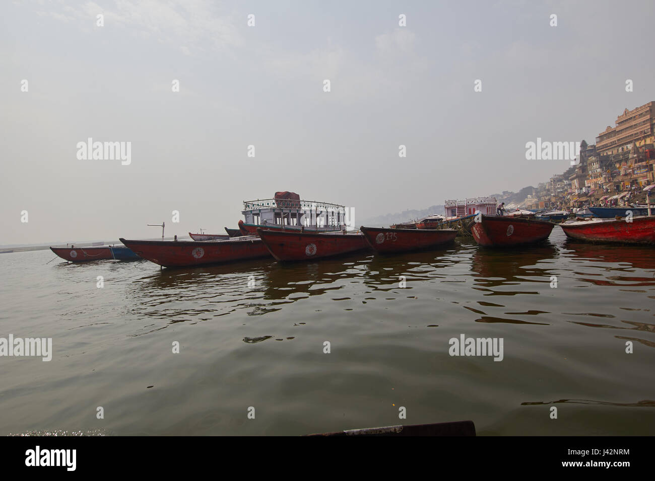 Ganges river, Varanasi, on boat cruise on the river Ganges to observe ...