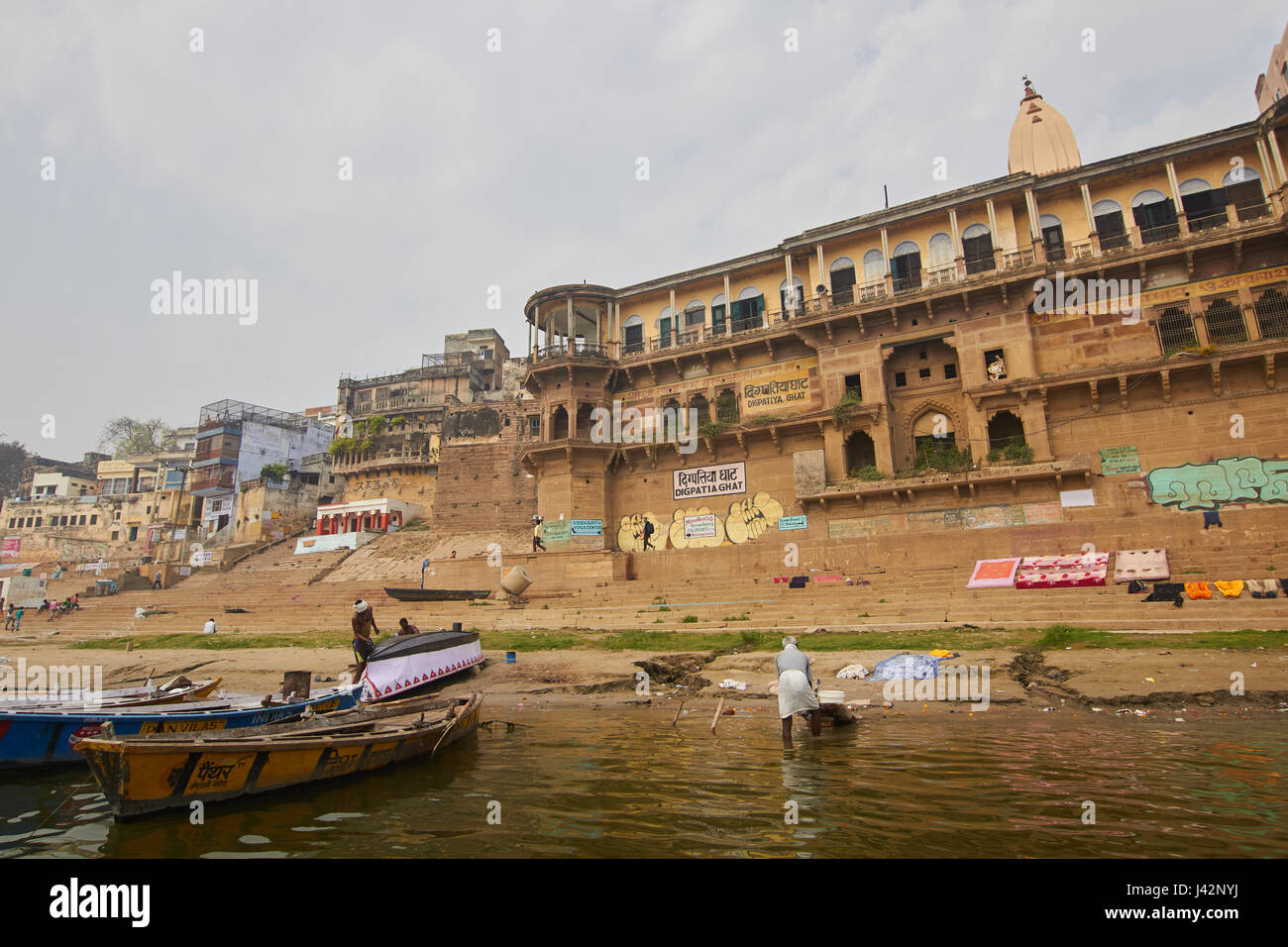 Ganges river, Varanasi, on boat cruise on the river Ganges to observe ...