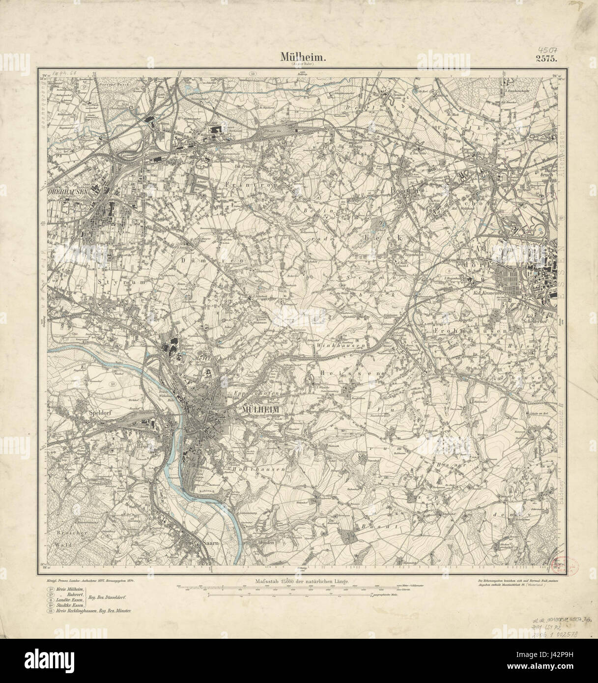Messtischblatt 4507 is a topographical map of the Muelheim region ...