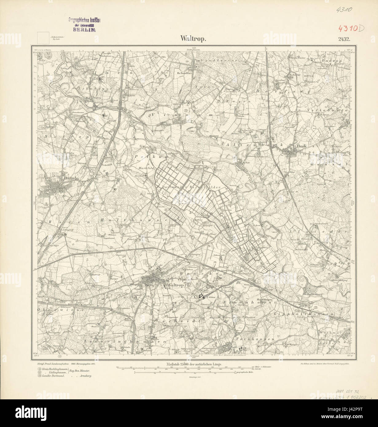Messtischblatt 4310 Waltrop is a detailed topographical map from 1907 ...