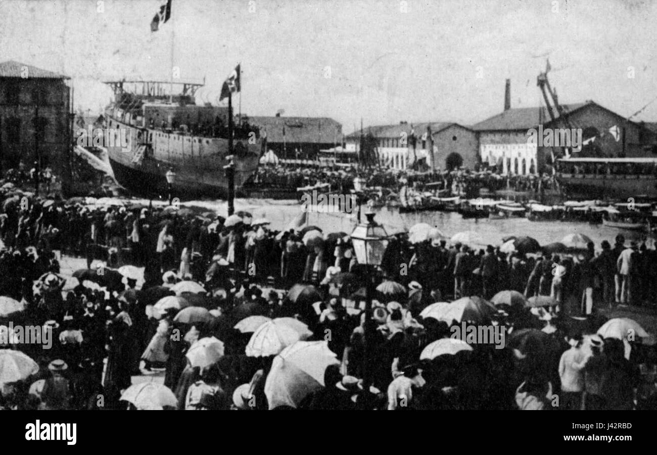 The Livorno launch of the Italian cruiser Pisa in 1907 marked an ...