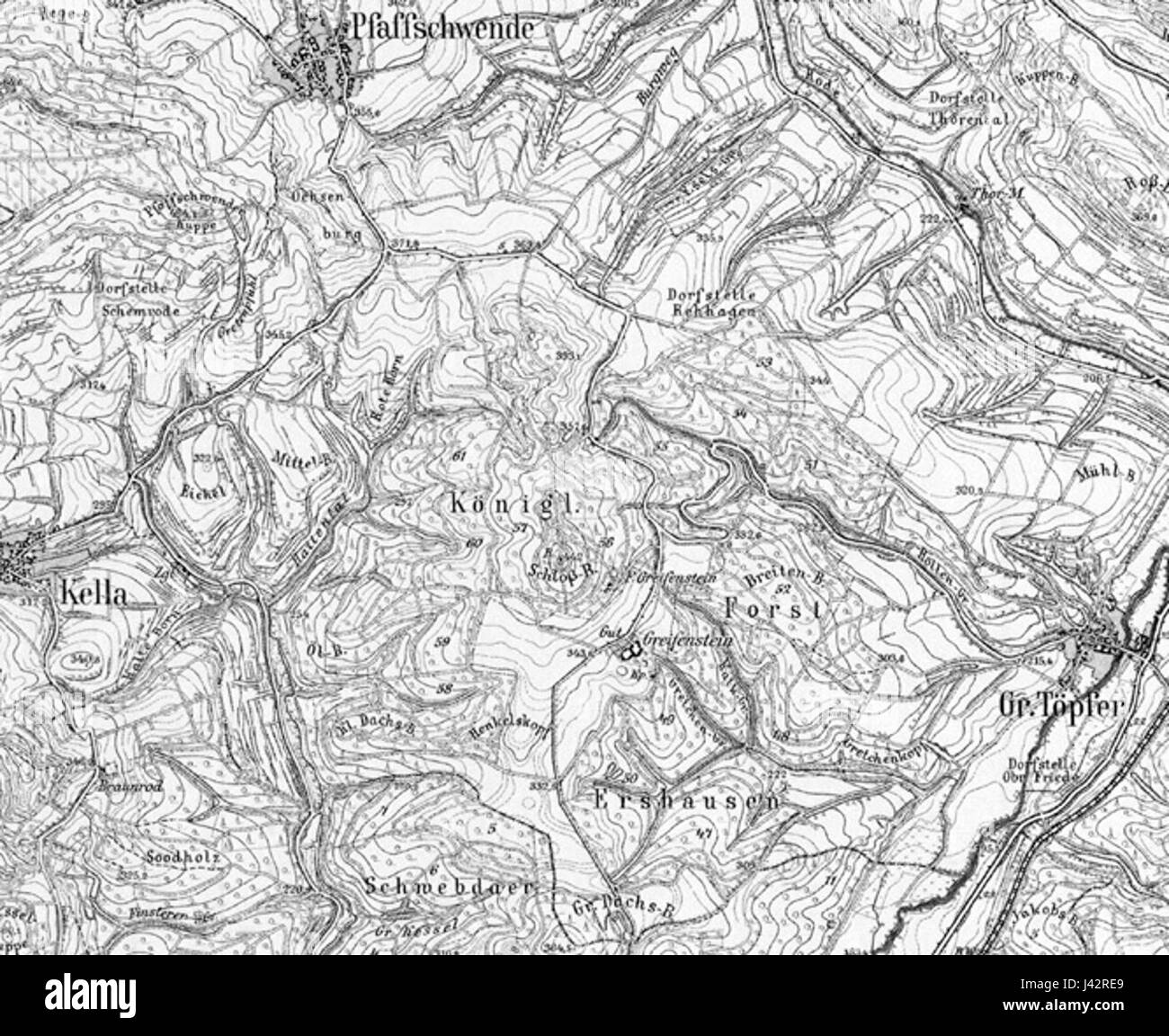 This is a topographical map from 1907 of Grebendorf, a location in ...