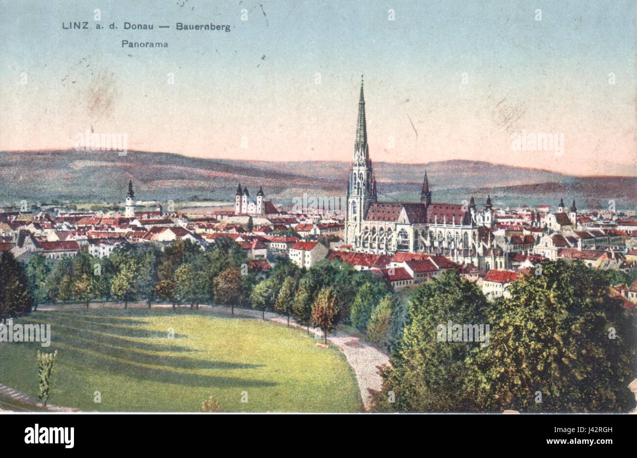 This image showcases Linz Cathedral (Linz Dom), an important historical ...