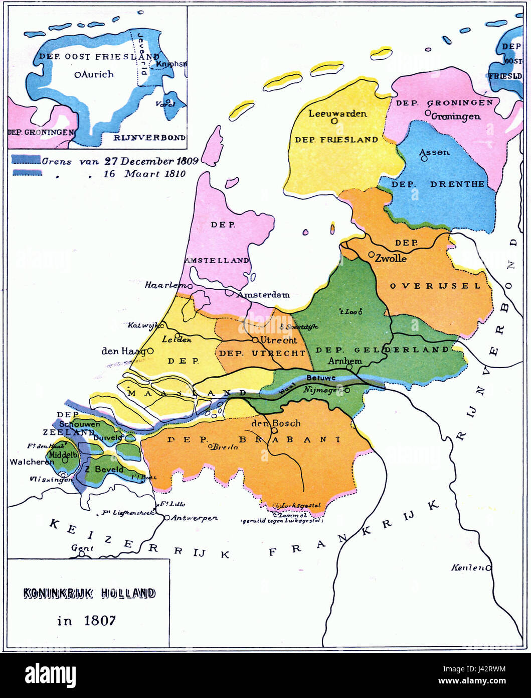 A map of the Kingdom of Holland, dated 1807, depicting the geographical ...