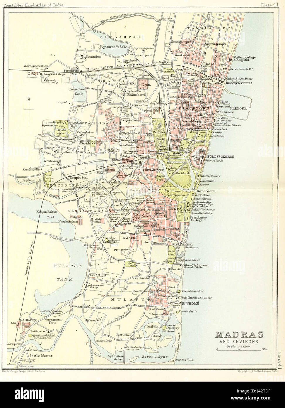Map of Madras from Maps of constable 1893 Hand Atlas Stock Photo - Alamy