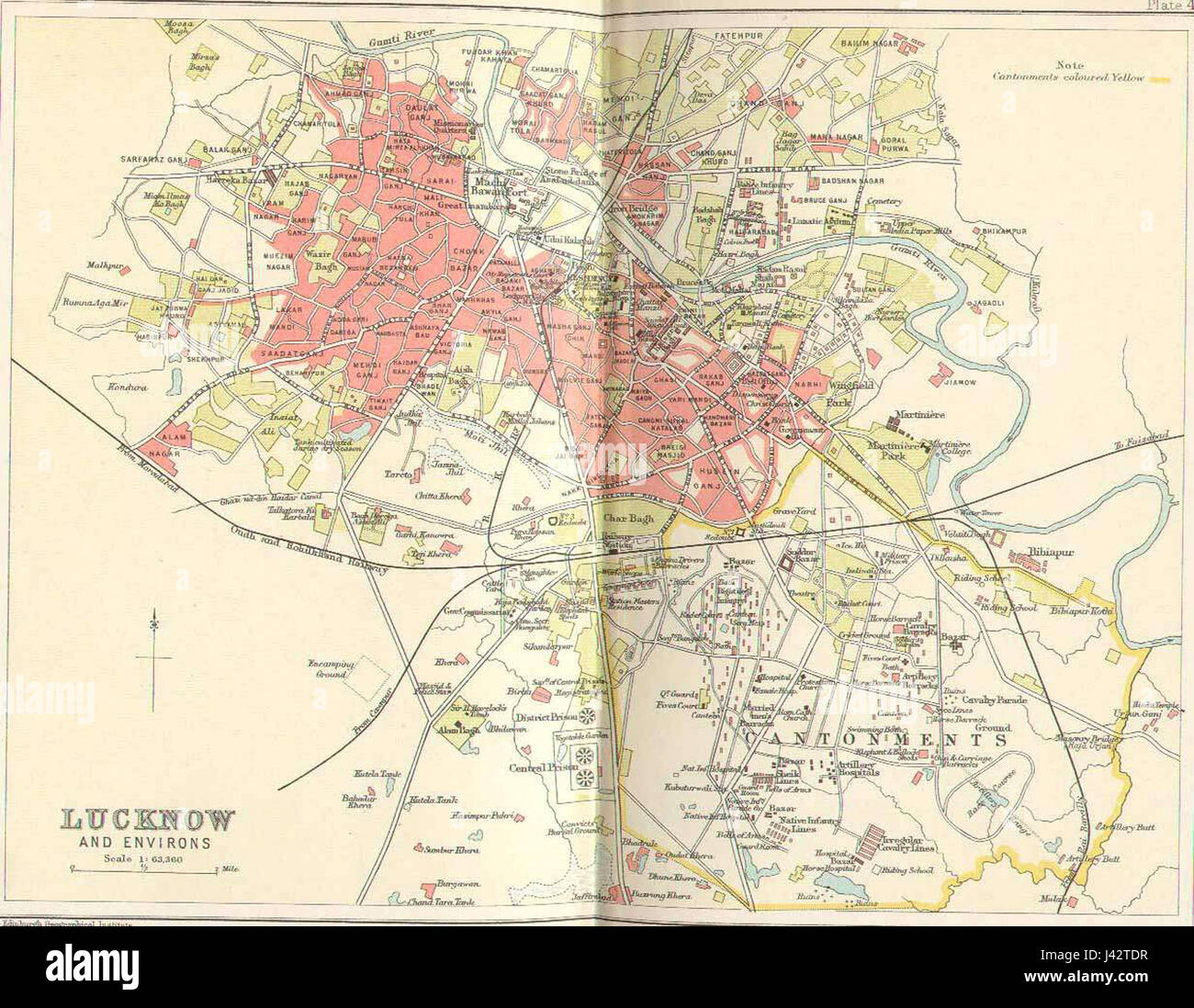 Map of Luknow from maps of constable' 1893 hand atlas Stock Photo - Alamy