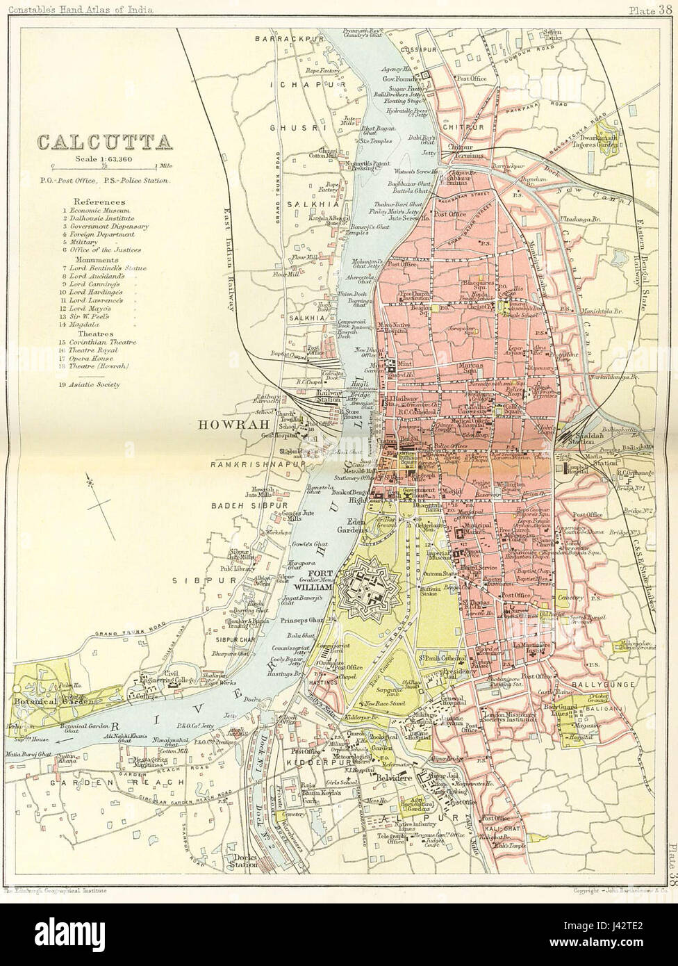 This map of Calcutta from Constable's 1893 Hand Atlas shows the cityâ ...