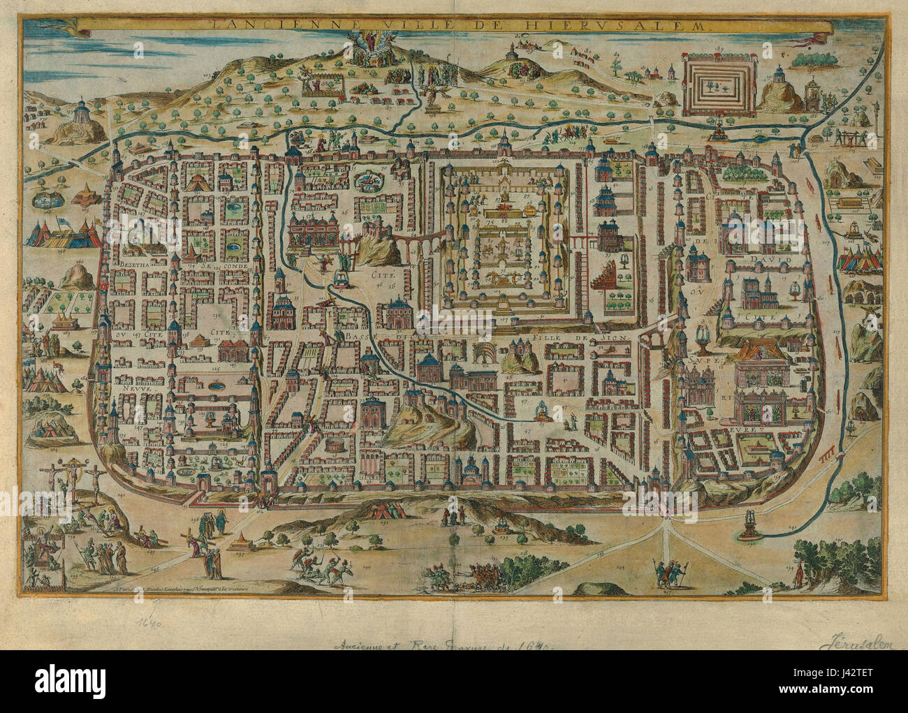 'L'ancienne ville de JÃ©rusalem' by Langlois is a historical depiction ...