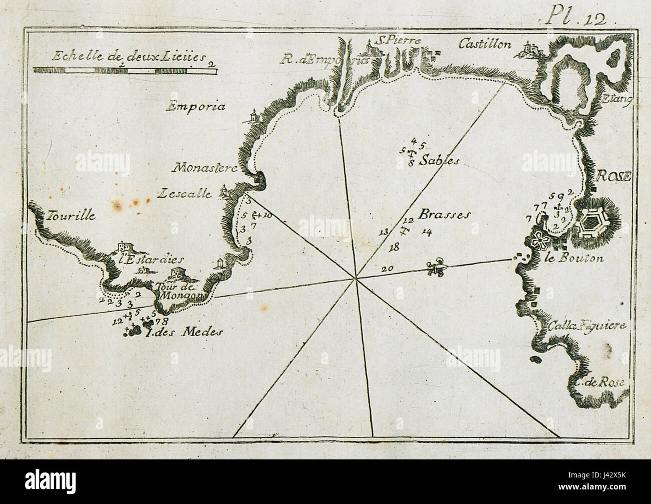 Map of the bay of Roses north of Barcelona Roux Joseph 1804 Stock Photo ...