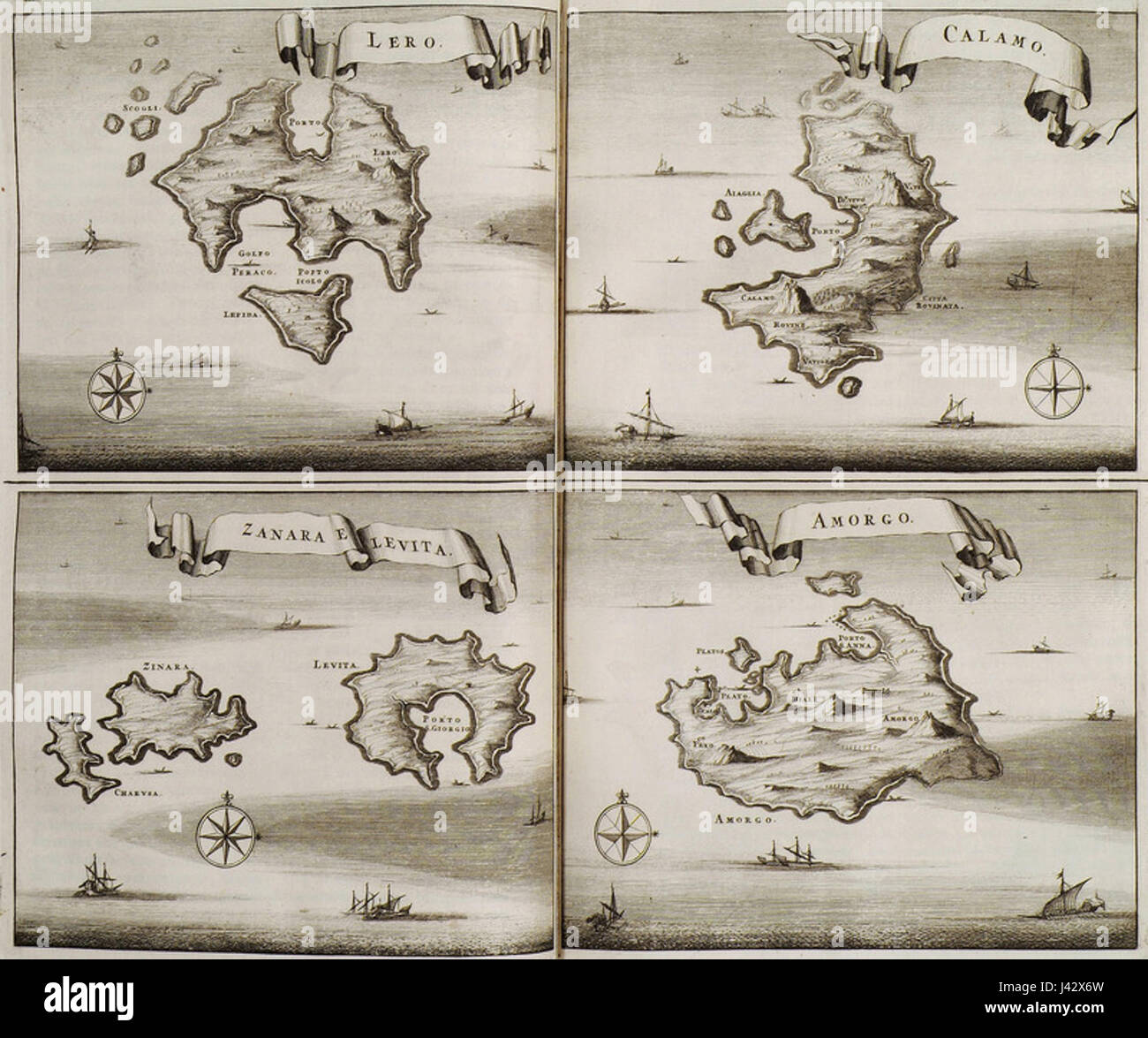 This 1688 map by Dapper Olfert illustrates the islands of Leros ...