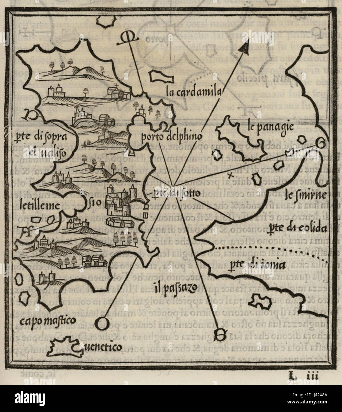 The Map of Chios by Benedetto Bordone, created in 1547, illustrates the ...