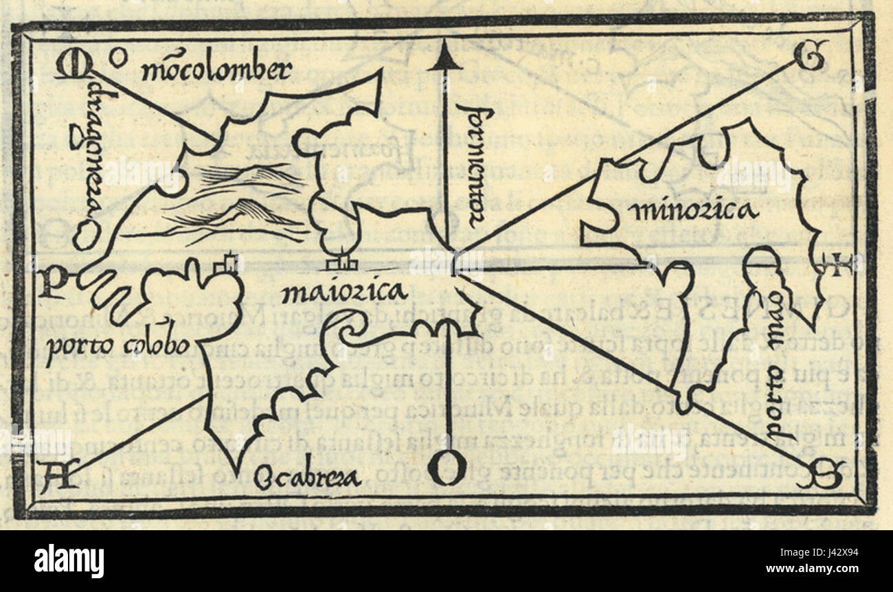 Map of Mallorca and Menorca Bordone Benedetto 1547 Stock Photo - Alamy