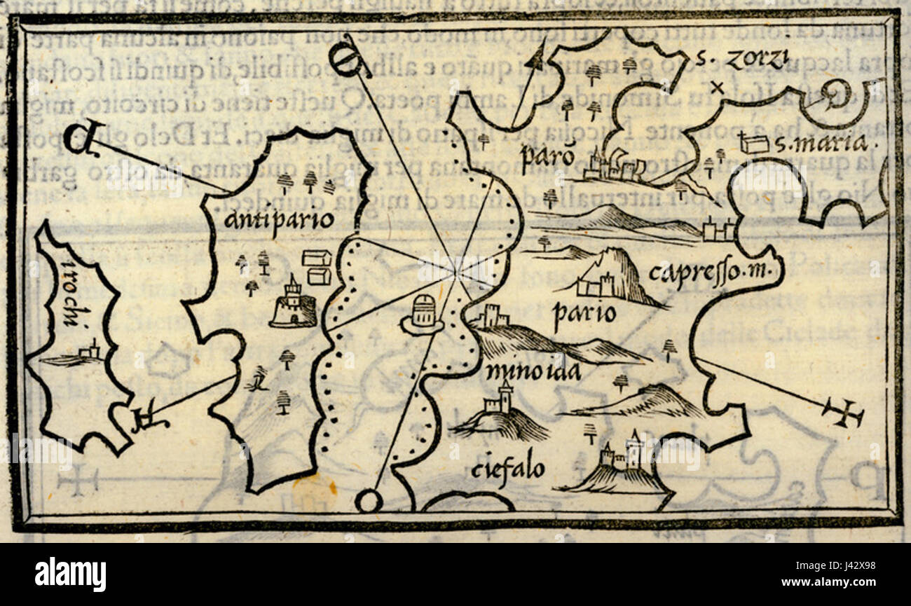 Map of Paros and Antiparos Bordone Benedetto 1547 Stock Photo - Alamy
