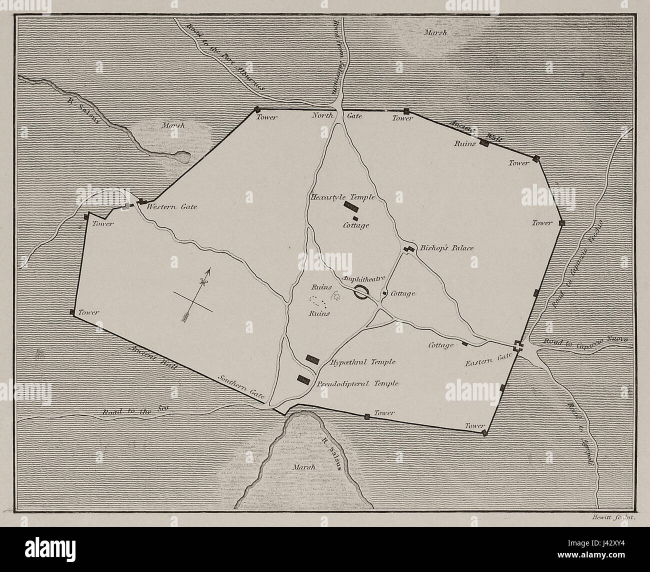 This 1807 map by William Wilkins depicts the ancient site of Paestum in ...