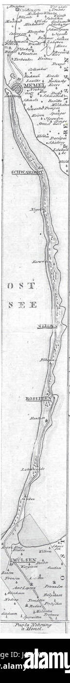 An early 19th-century map of the Curonian Spit, a narrow strip of land ...