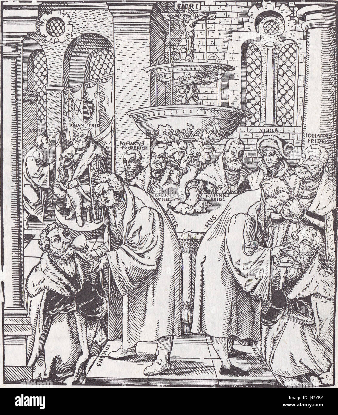 This historical image portrays Martin Luther and Jan Hus, two key ...