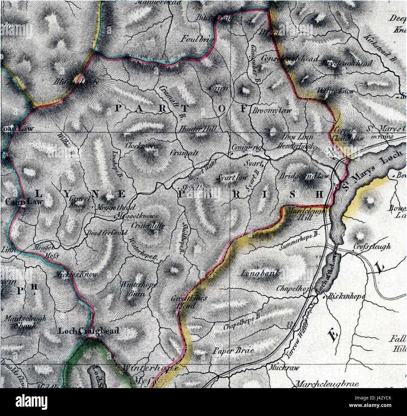 The 1821 parish map of Megget shows detailed information about the ...