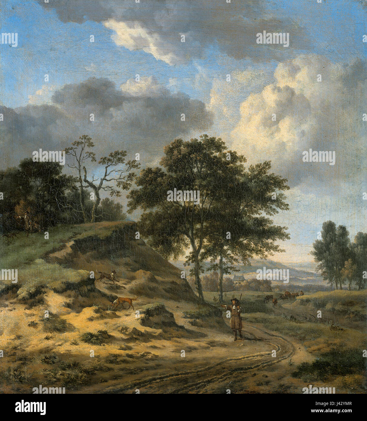This Dutch landscape painting, featuring two hunters, is part of the ...