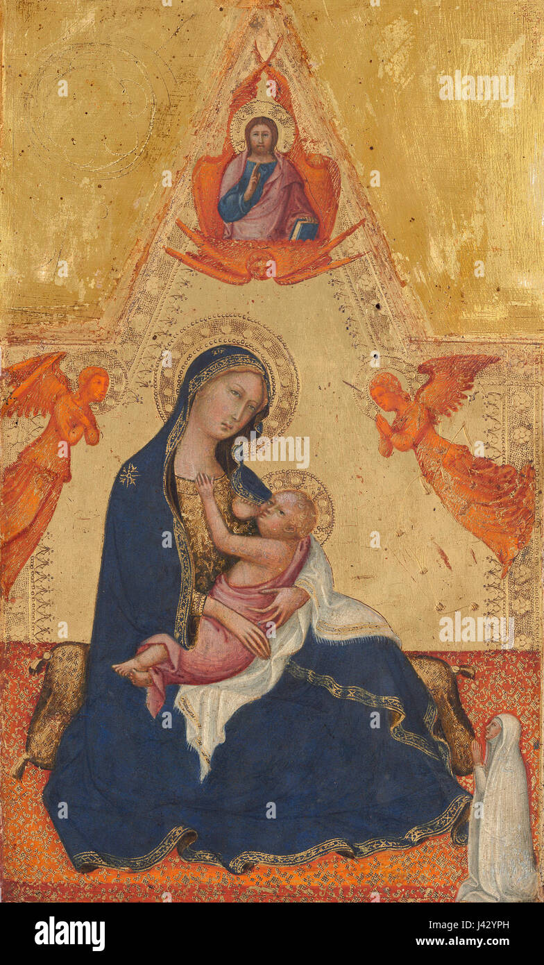 This artwork, *Madonna of Humility*, features the Virgin Mary, Christ ...