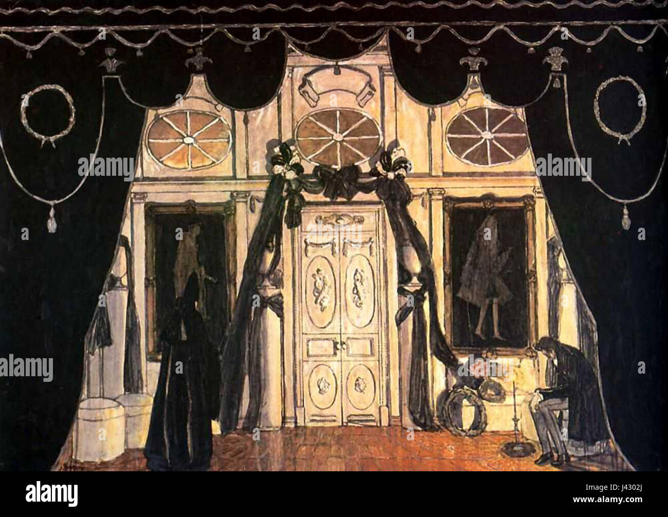 Masquerade by Golovin 10th picture. Mourning hall (1917, Bakhrushin ...