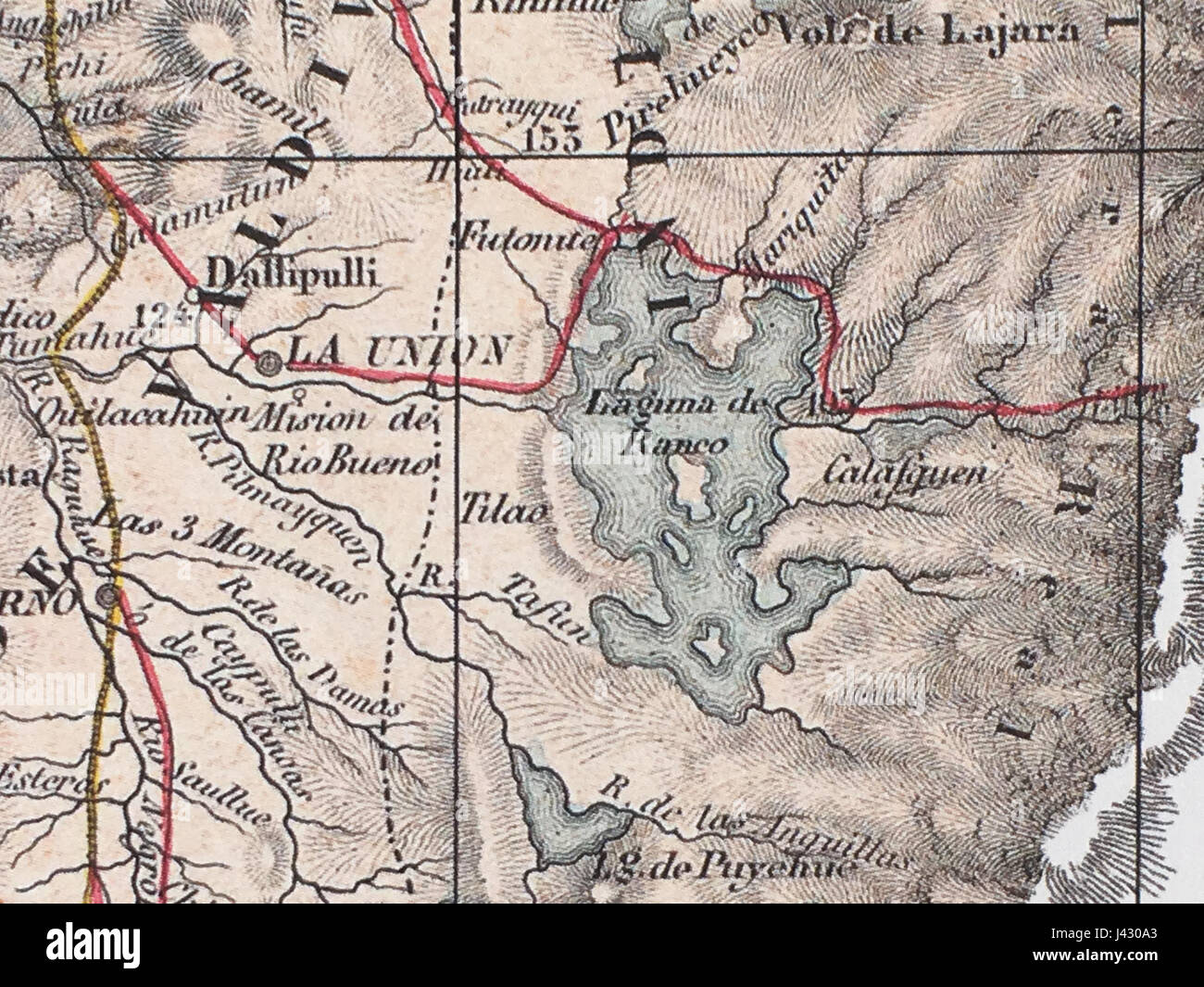 Lago Ranco is a large lake located in southern Chile. It is depicted in ...