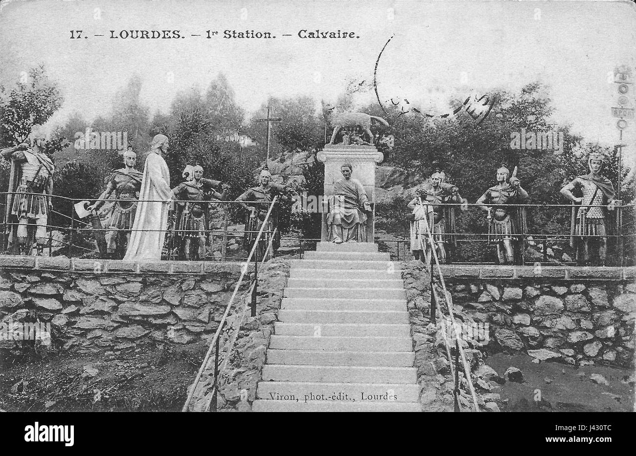 The Lourdes Calvary at the first station, located in Viron, France, is ...