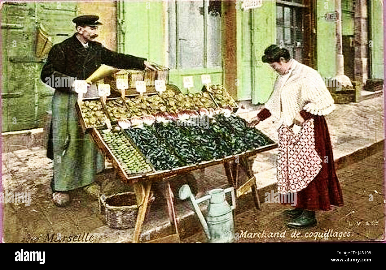 A historical depiction of a shell merchant in Marseille, showcasing the ...