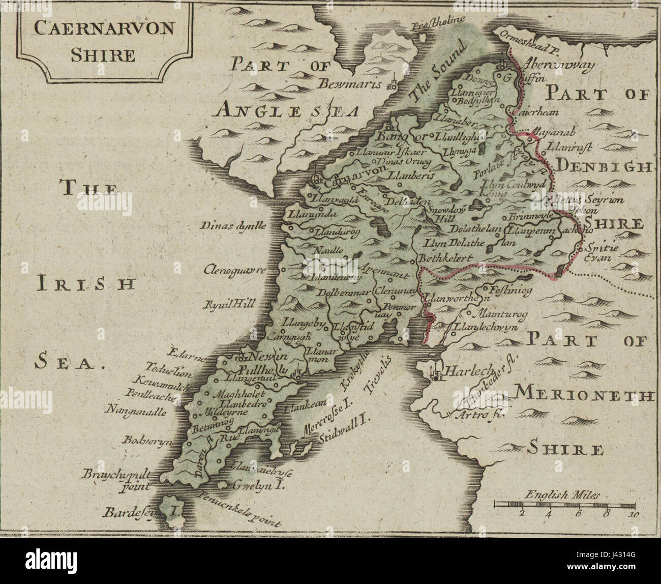 Map of Caernarvonshire 02396 Stock Photo - Alamy