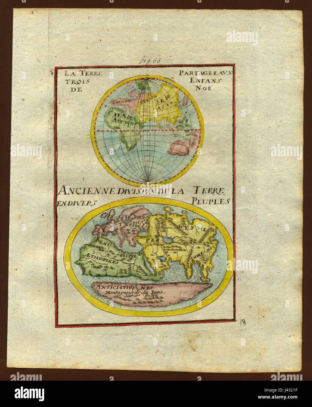 This 1719 map shows the primal divisions of the world, reflecting the ...