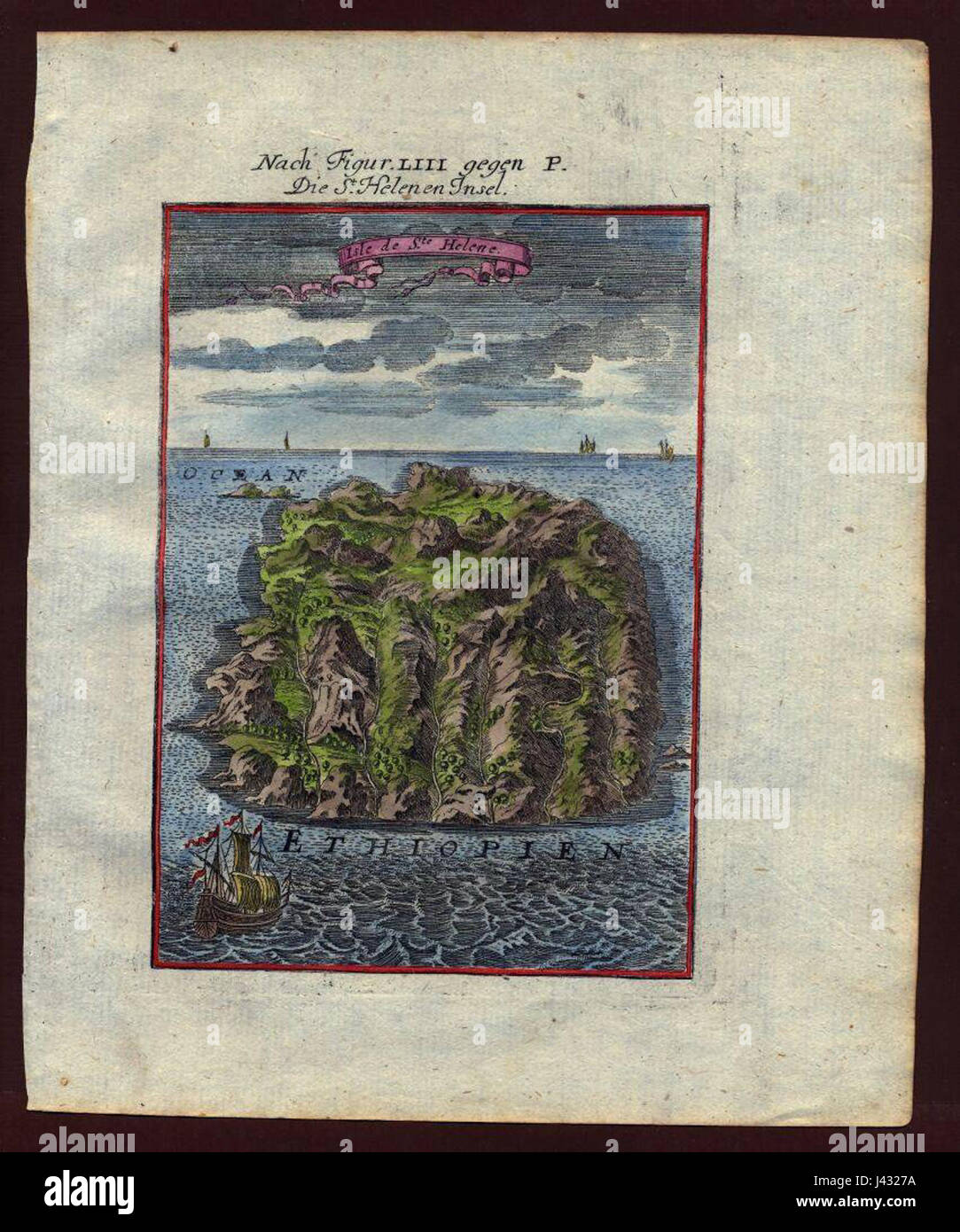 This map, created in 1719, depicts the island of St. Helena, a remote ...