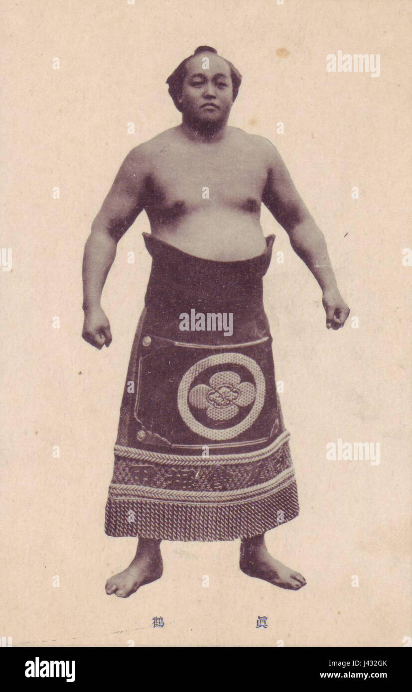 This image depicts a sumo wrestling scene from Manazuru, a town in ...